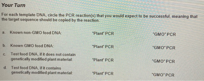 Solved Your Turn For each template DNA, circle the PCR | Chegg.com