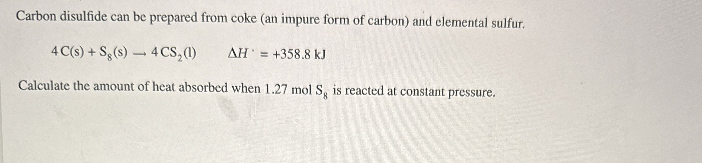 Solved Carbon disulfide can be prepared from coke (an impure | Chegg.com