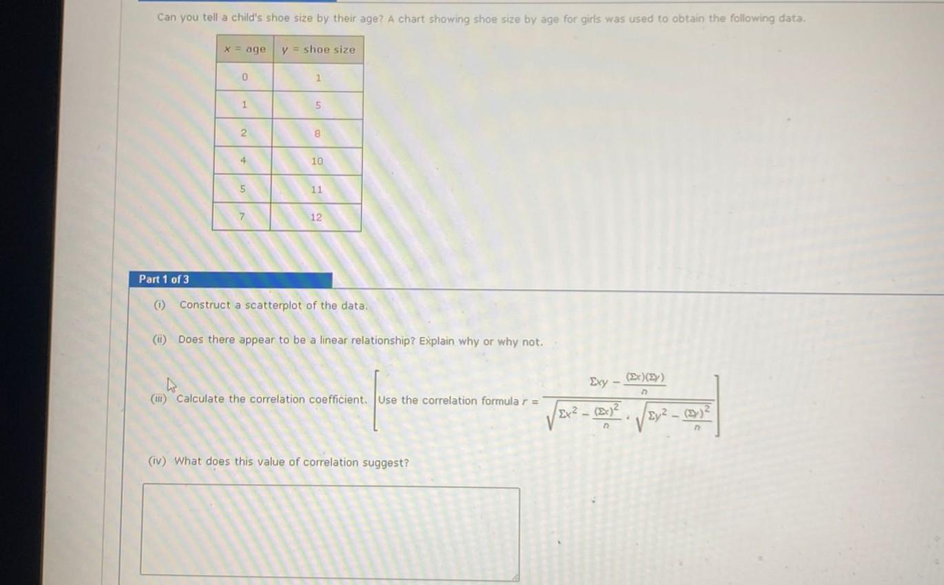 Solved (i) Construct a scatterplot of the data. (ii) Does | Chegg.com