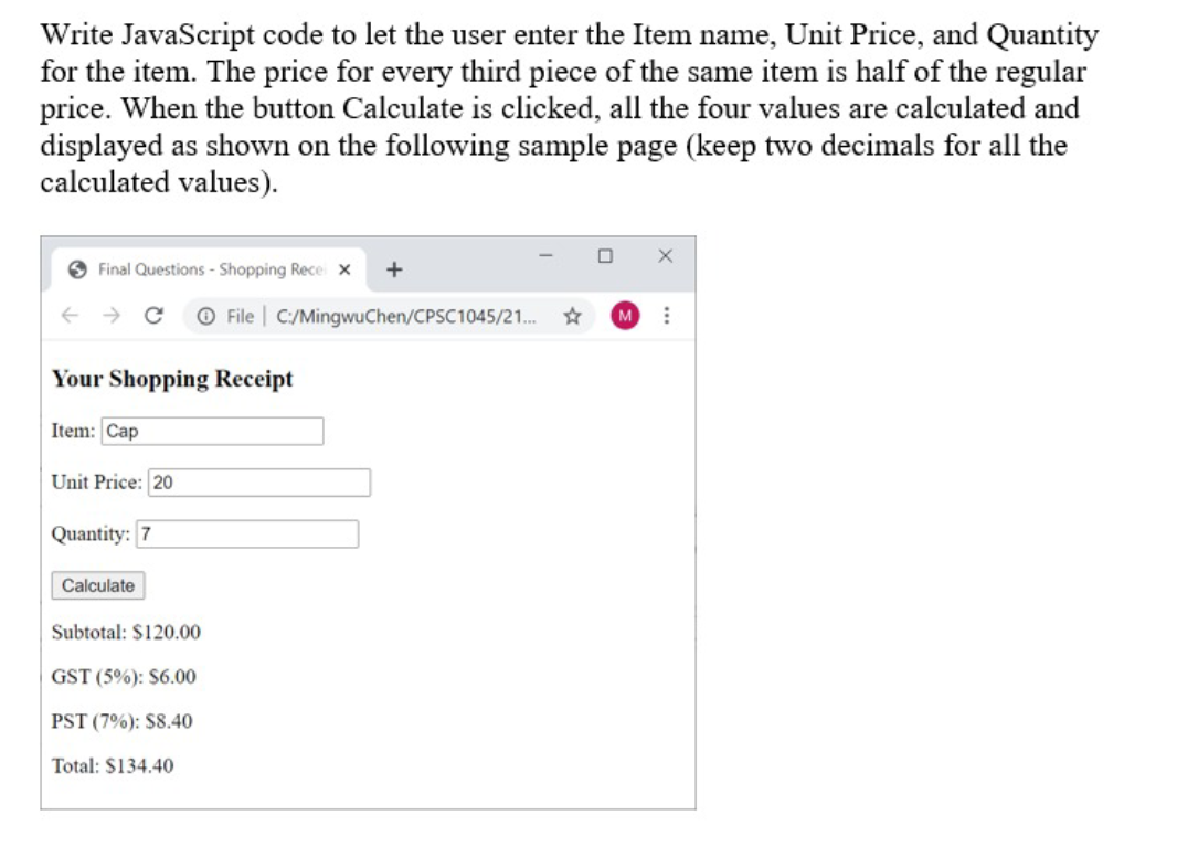 Solved Write JavaScript code to let the user enter the Item | Chegg.com