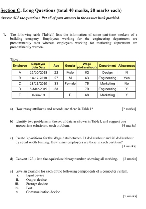 Solved Section C: Long Questions (total 40 marks, 20 marks | Chegg.com