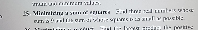 Solved 25. ﻿Minimizing a sum of squares Find three real | Chegg.com