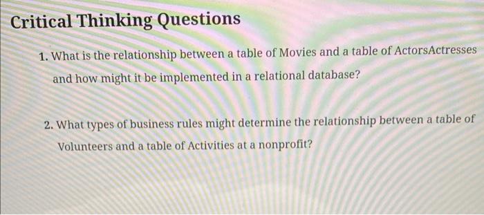 Solved 1. What is the relationship between a table of Movies | Chegg.com