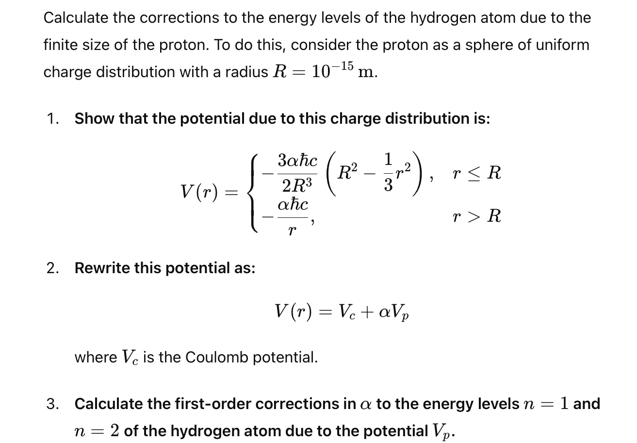Solved Calculate the corrections to the energy levels of the | Chegg.com