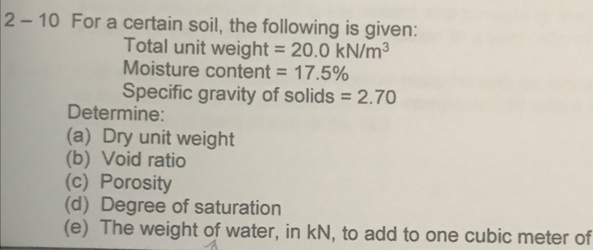 Solved 2-10 For a certain soil, the following is | Chegg.com