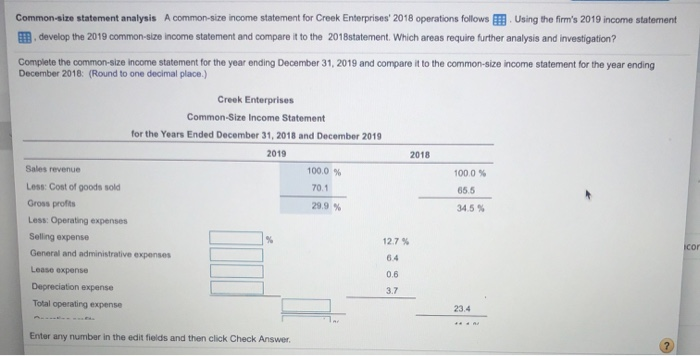 Solved Common-size statement analysis A common-size income | Chegg.com