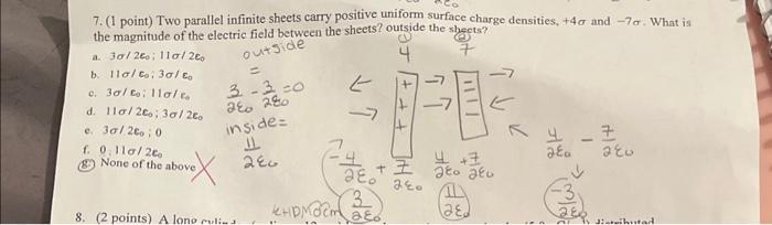 Solved 7. (1 point) Two parallel infinite sheets carry | Chegg.com