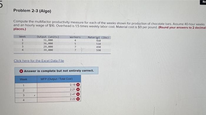 Solved Re Problem 2-3 (Algo) Compute the multifactor | Chegg.com