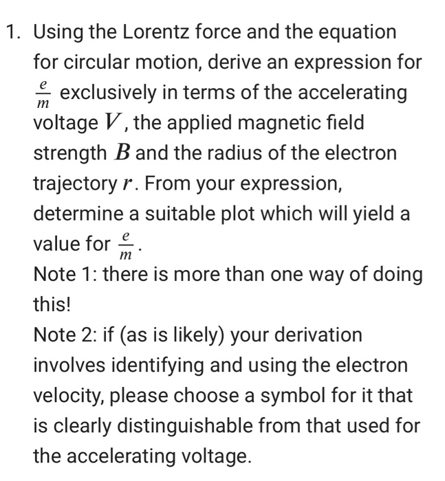Solved e m 1. Using the Lorentz force and the equation for | Chegg.com