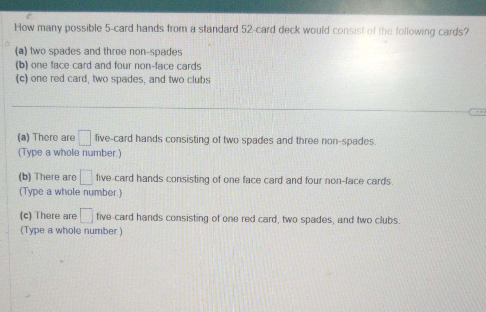 Solved How many possible 5-card hands from a standard | Chegg.com