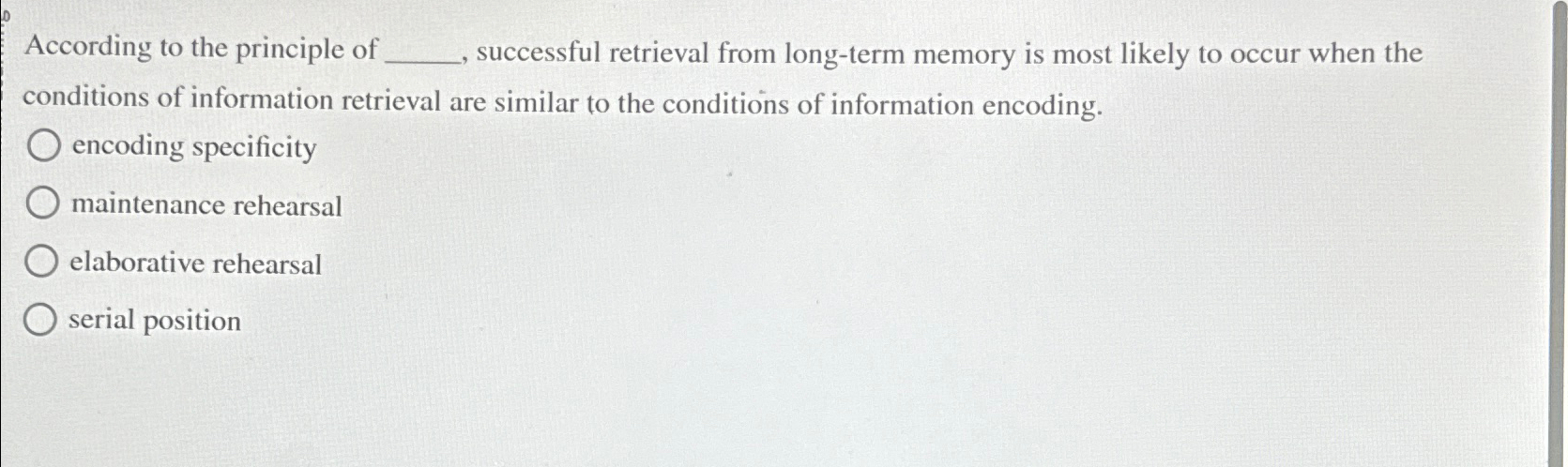 Solved According to the principle of successful retrieval | Chegg.com