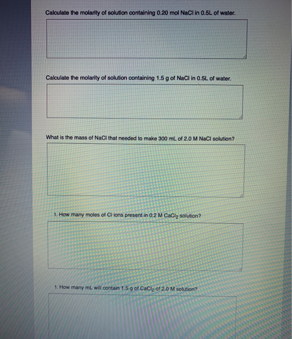 Solved Calculate the molarity of solution containing 0.20 | Chegg.com
