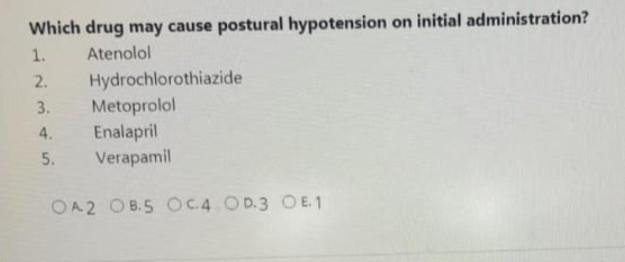 Solved Which drug may cause postural hypotension on initial | Chegg.com
