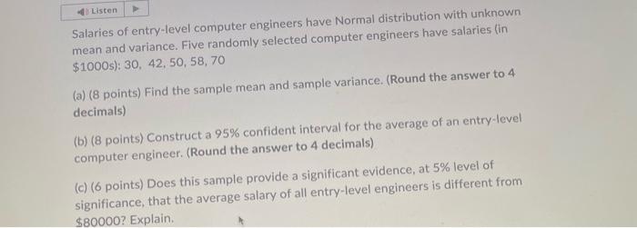 Solved Salaries of entry-level computer engineers have | Chegg.com