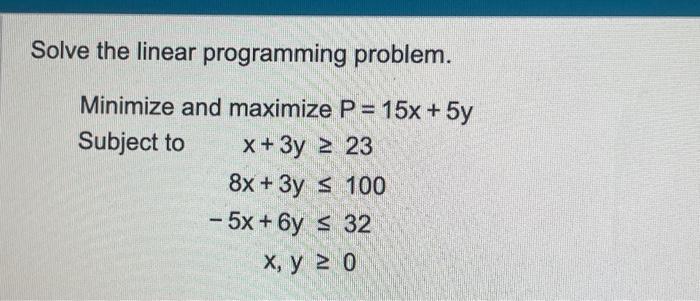 Solved Solve the linear programming problem. Minimize and | Chegg.com
