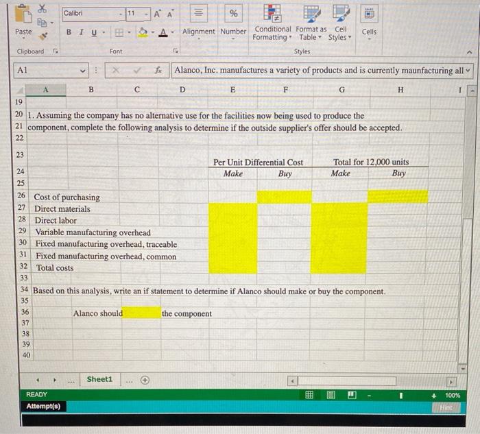 Solved 1. Complete the make-or-buy analysis, 5 Prepare a | Chegg.com