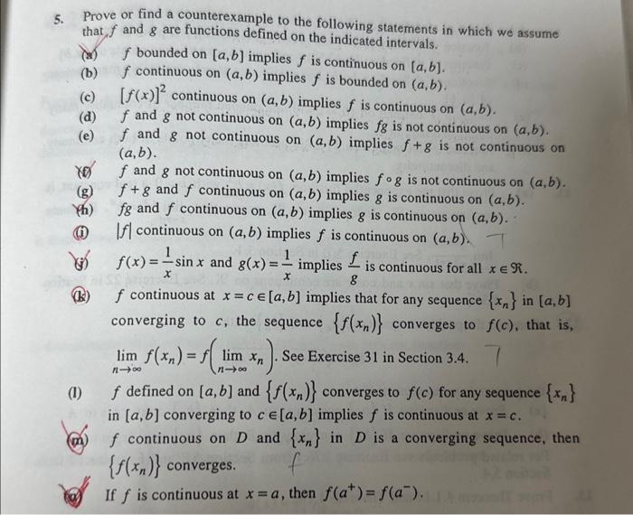 Solved 5. Prove or find a counterexample to the following | Chegg.com