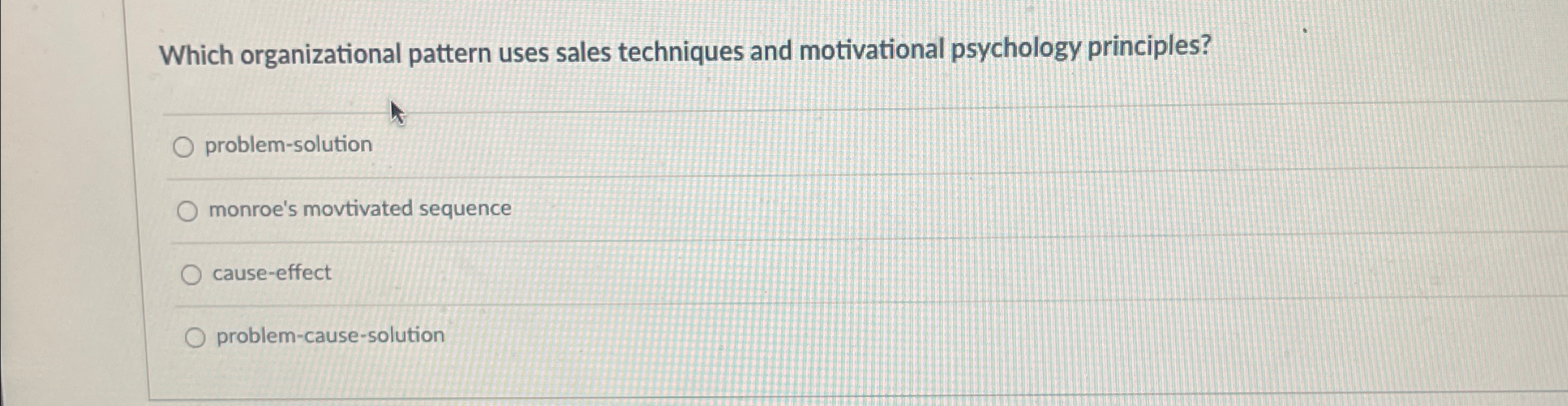 Solved Which organizational pattern uses sales techniques | Chegg.com