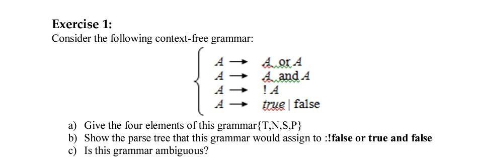 Solved Exercise 1: Consider the following context-free | Chegg.com