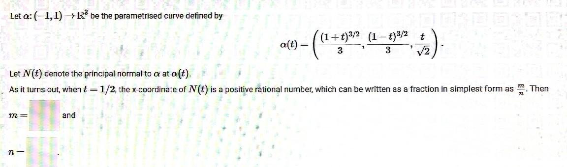 Solved Let \\( \\alpha:(-1,1) \\rightarrow \\mathbb{R}^{3} | Chegg.com