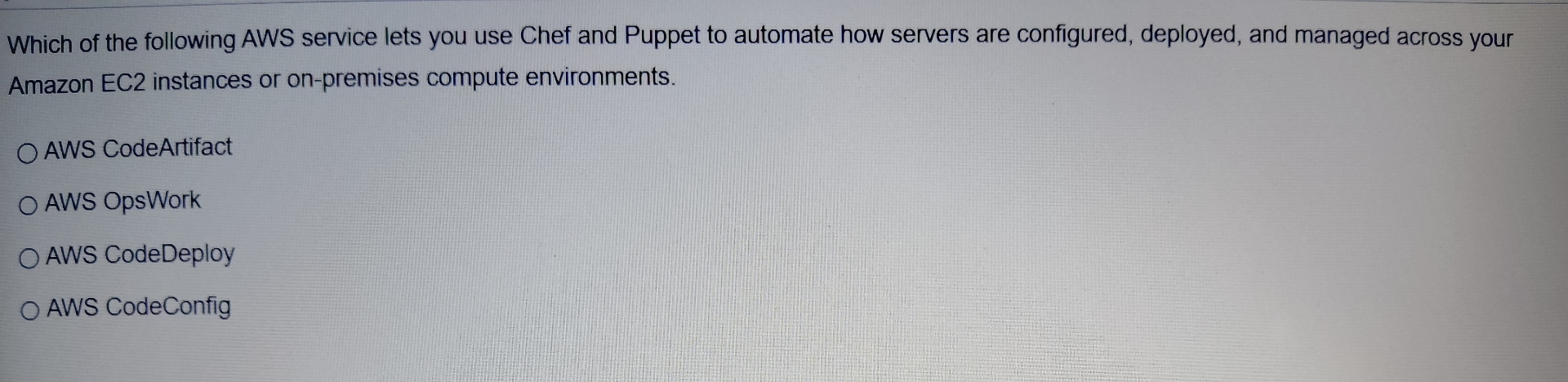 Solved Which of the following AWS service lets you use Chef | Chegg.com