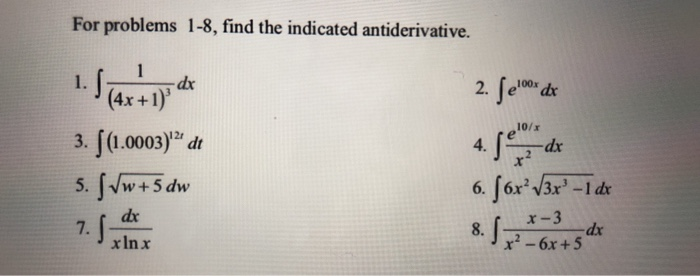 Solved For problems 1-8, find the indicated antiderivative. | Chegg.com
