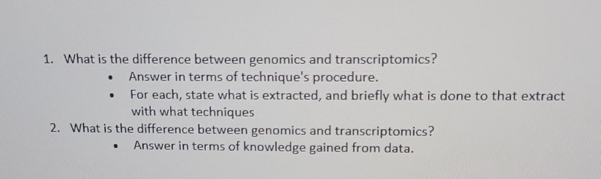 Solved 1. What is the difference between genomics and | Chegg.com