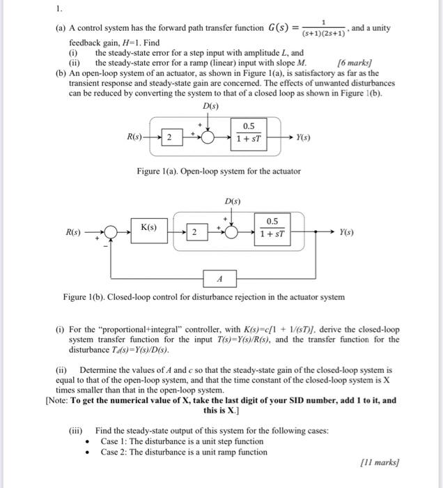 Solved 1. (a) A control system has the forward path transfer | Chegg.com