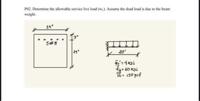 Solved P02. Determine the allowable service live load (wL). | Chegg.com