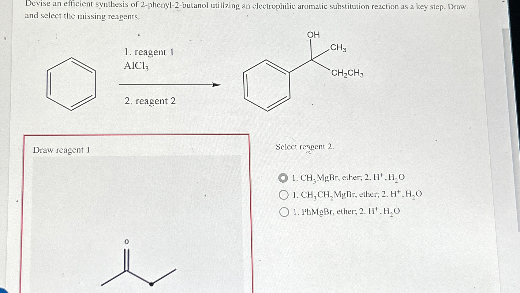 Solved Devise an efficient synthesis of 2-phenyl-2-butanol | Chegg.com