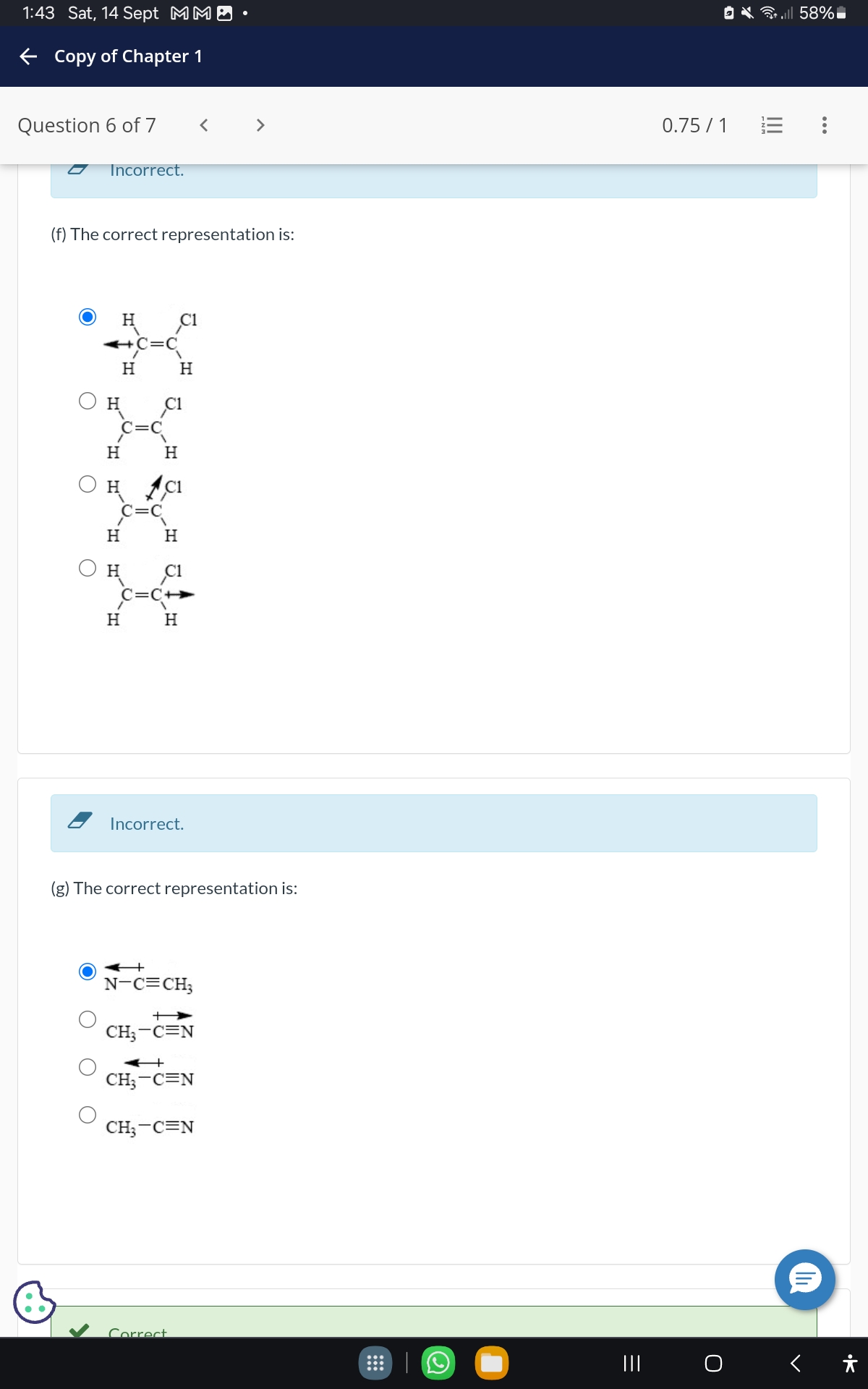 Solved (f) ﻿The correct representation is:Incorrect.(g) ﻿The | Chegg.com