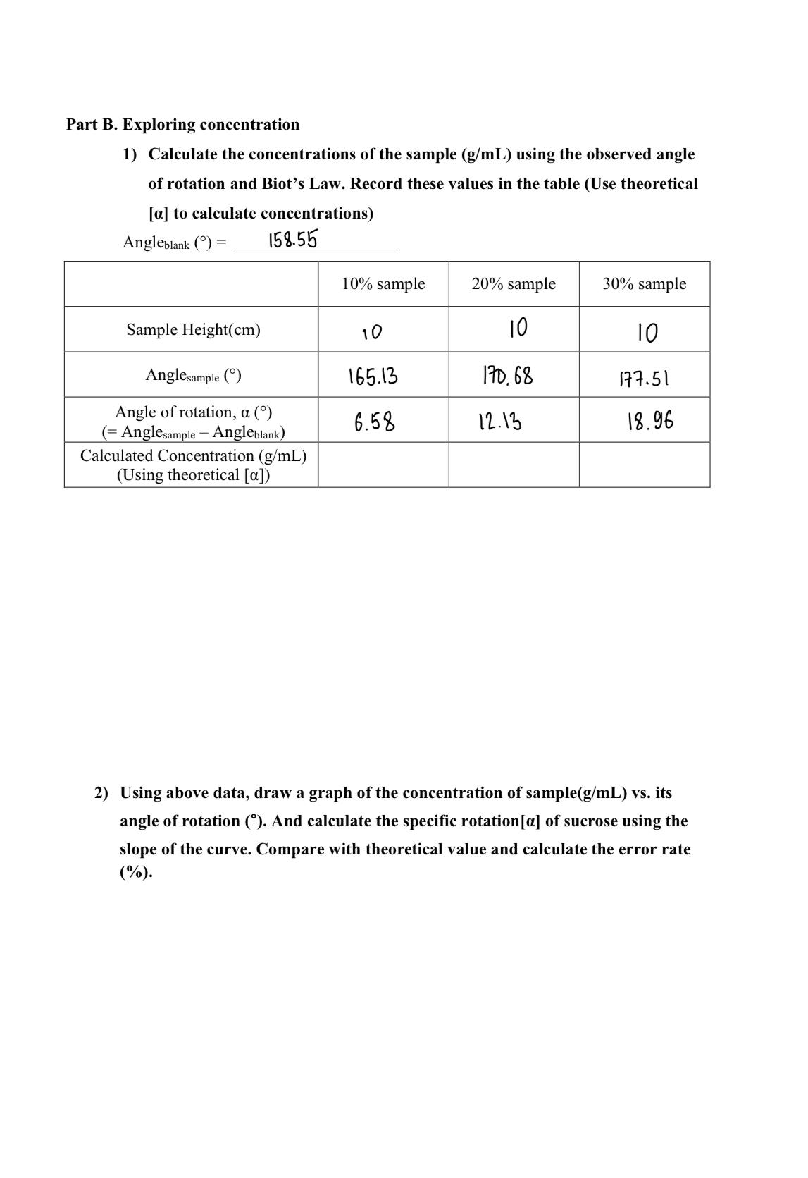 Solved Part B. ﻿Exploring concentrationCalculate the | Chegg.com
