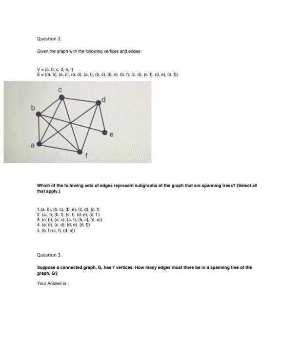 Solved Question 2. Given the graph with the following | Chegg.com