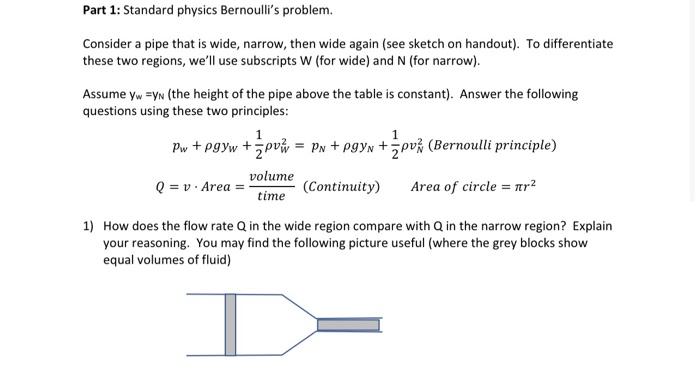 Solved Part 1: Standard physics Bernoulli's problem. | Chegg.com