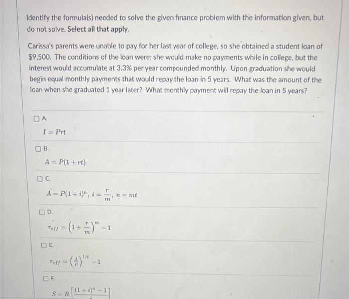 Solved Identify the formula(s) needed to solve the given | Chegg.com