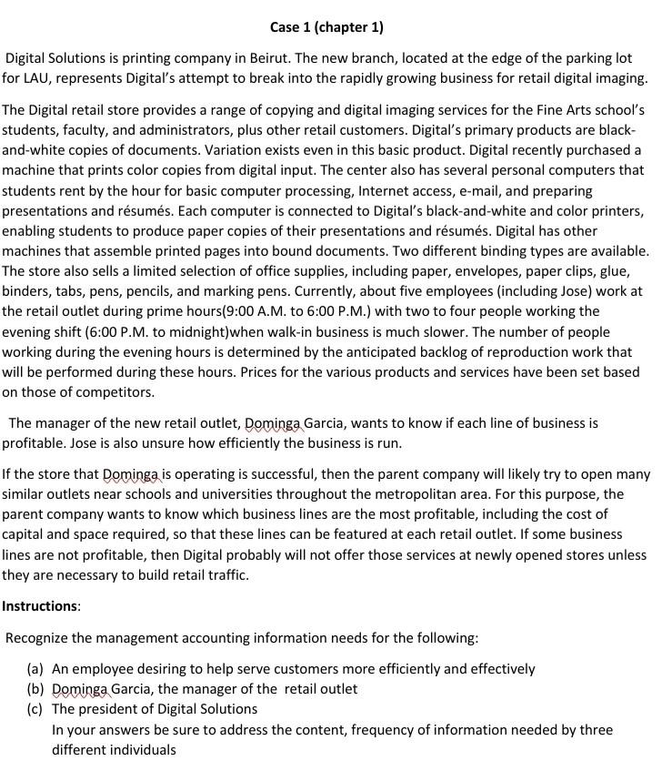 Solved Case 1 (chapter 1) Digital Solutions is printing | Chegg.com
