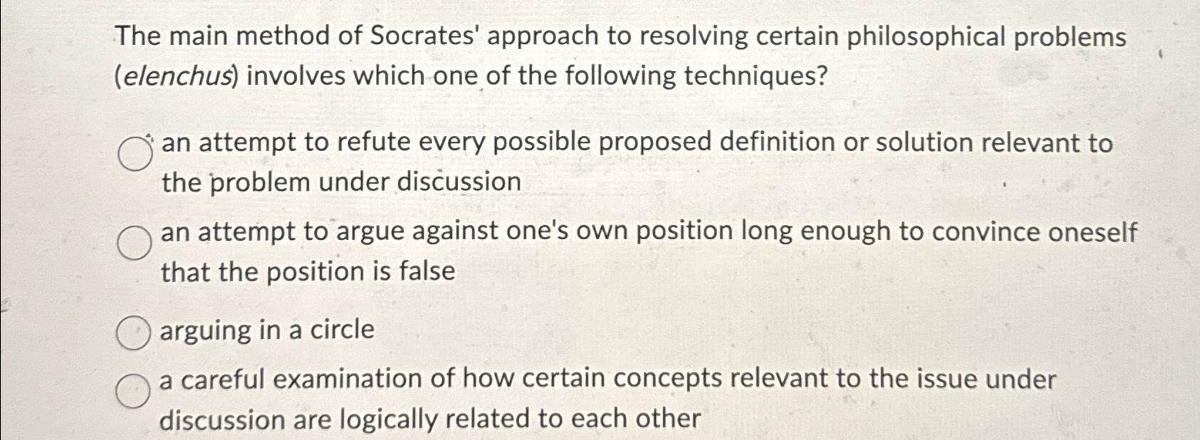 Solved The main method of Socrates' approach to resolving | Chegg.com