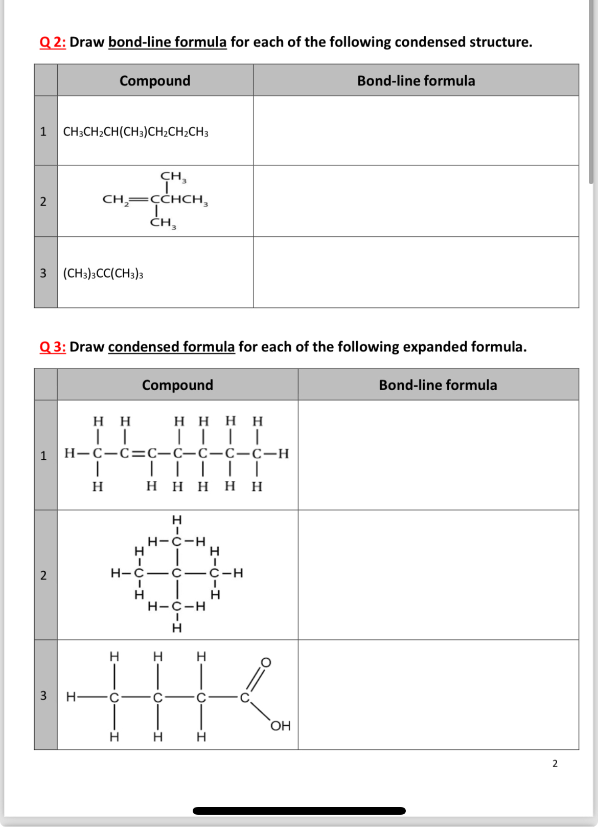 Solved Q 2: Draw bond-line formula for each of the following | Chegg.com