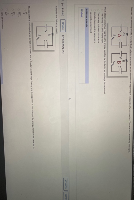 Solved Consider the following circuits. Two identical | Chegg.com