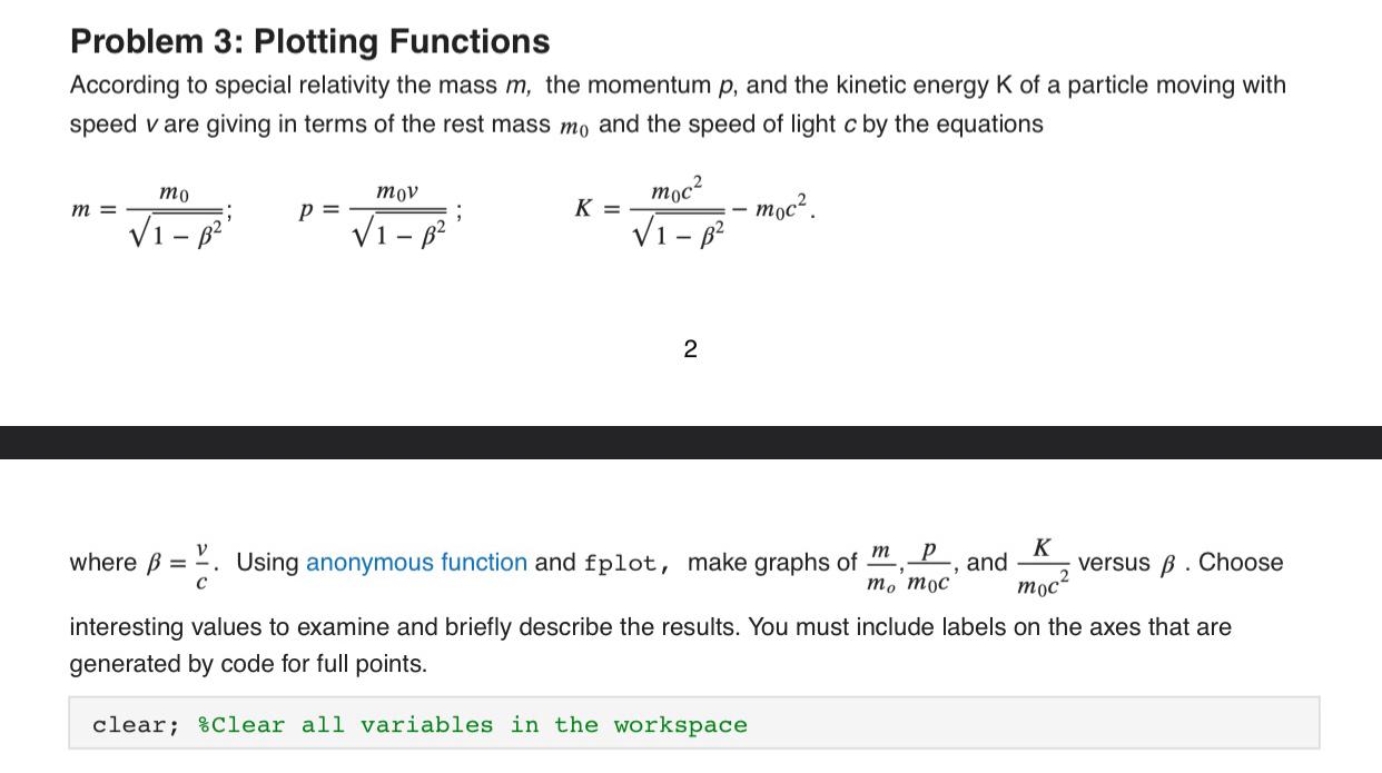 Solved Problem 3: Plotting FunctionsAccording to special | Chegg.com