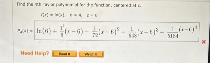 Solved Find the nth Taylor polynomial for the function, | Chegg.com