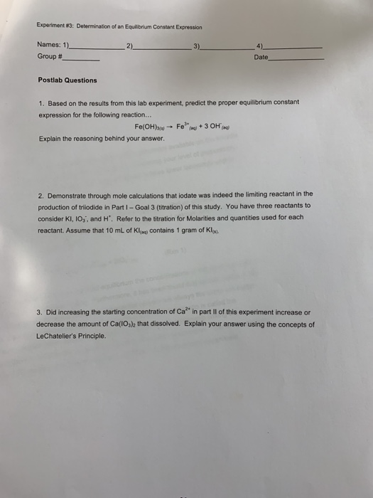 Solved: Experiment #3: Determination Of An Equilibrium Con... | Chegg.com