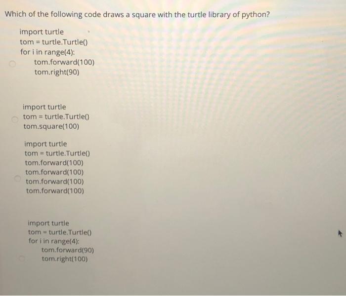 Solved Which of the following code draws a square with the | Chegg.com