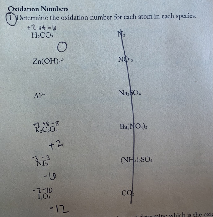 Solved Oxidation Numbers 1. Determine the oxidation number | Chegg.com