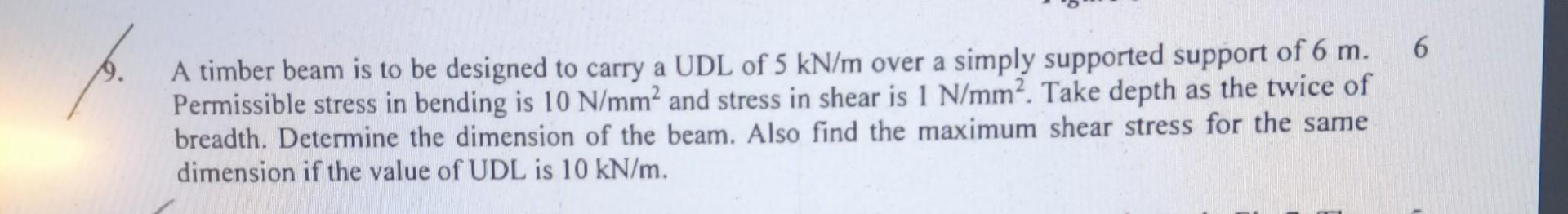 Solved A timber beam is to be designed to carry a UDL of | Chegg.com