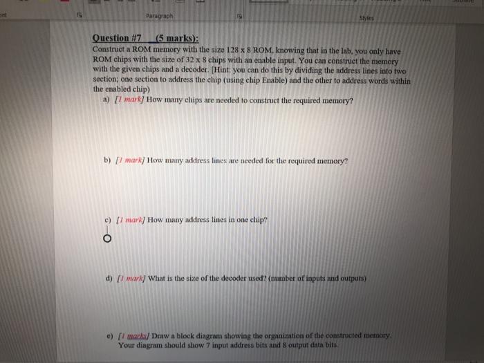 Solved Paragraph Styles Question #7 (5 marks): Construct a | Chegg.com