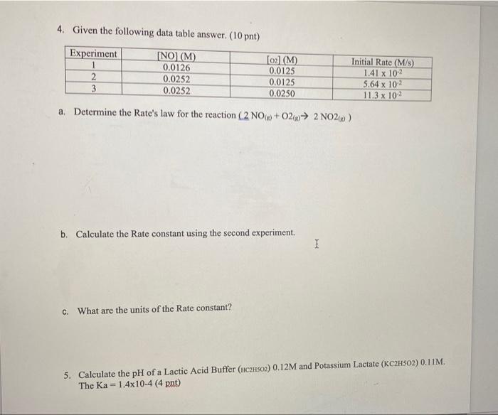 Solved 4. Given the following data table answer. (10 pnt) | Chegg.com
