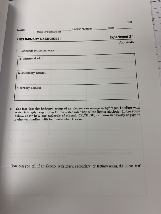 Solved Name Locker Number Date mene PRELIMINARY EXERCISES: | Chegg.com