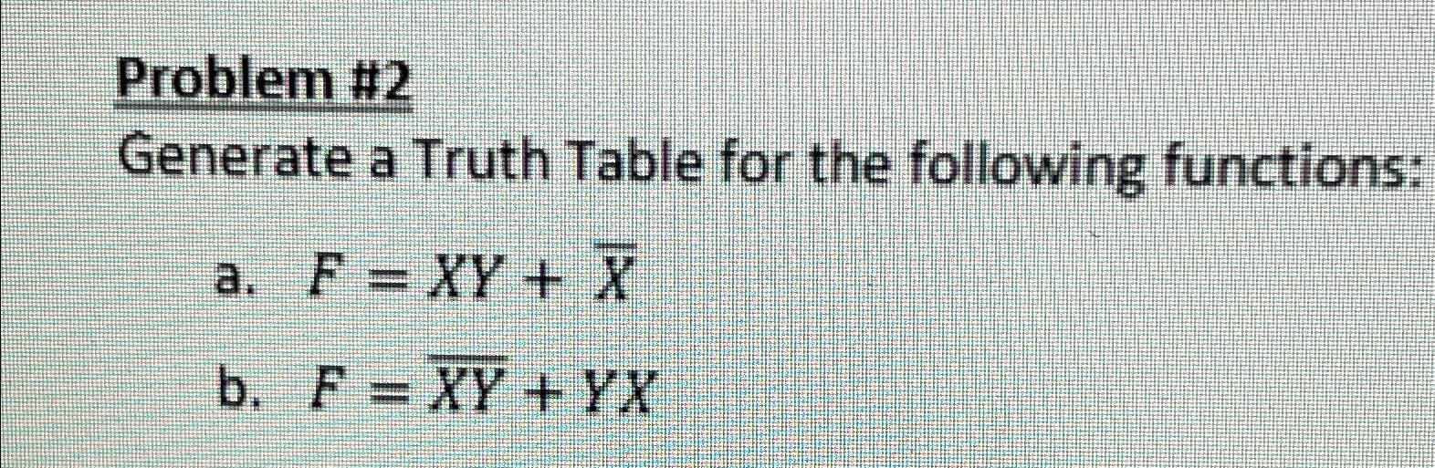 Solved Problem #2Generate a Truth Table for the following | Chegg.com