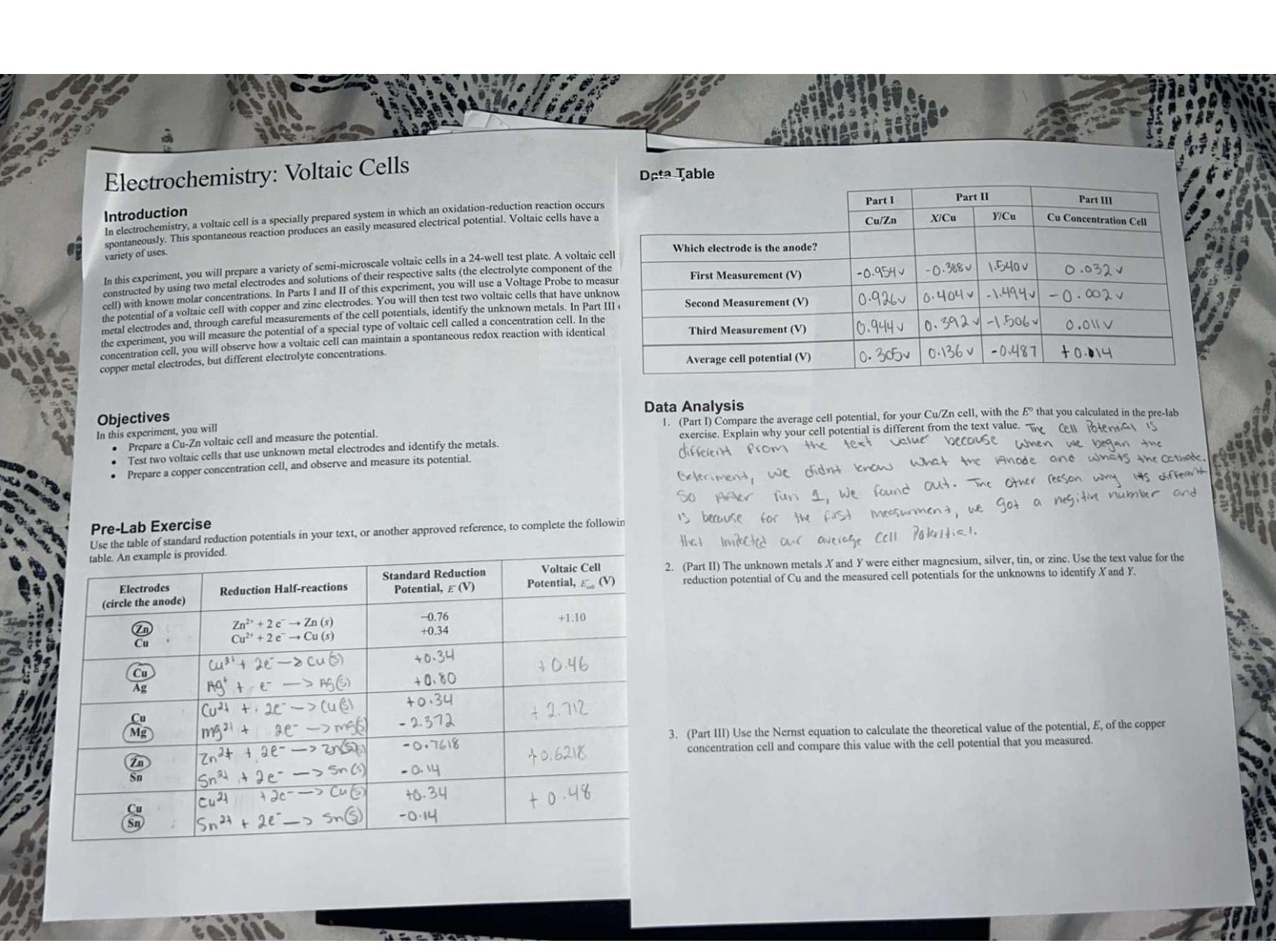 Solved need help with the data analysis for question number | Chegg.com